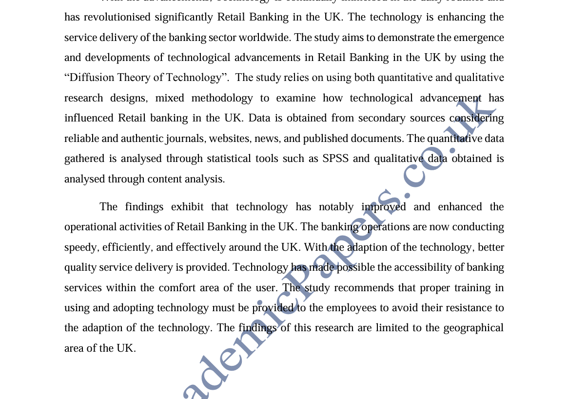 Evolution Of Technology Within The Uk Retail Banking - Research Writing & Editing Services